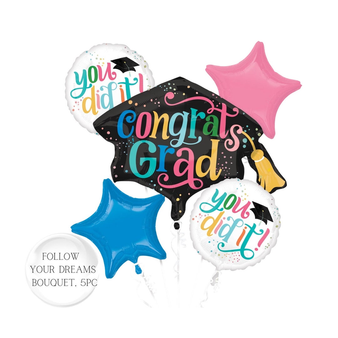 Congrats Grad Balloon Bouquet: Multi-colored Foil Balloons - Etsy