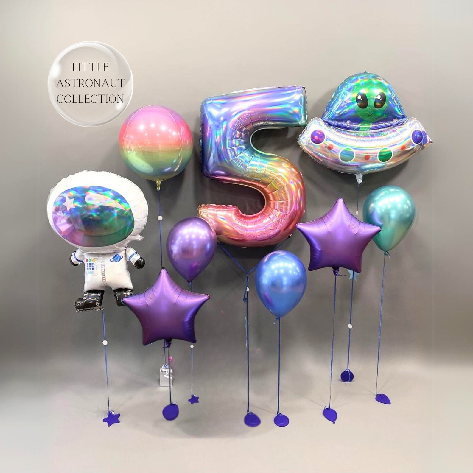 Astronaut Balloon Bouquet: Space Party Decor, Rainbow Number Balloons ...