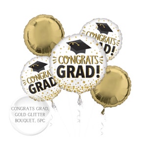 Congrats Grad Balloon Bouquet: Gold Glitter Graduation Party Decor - Etsy