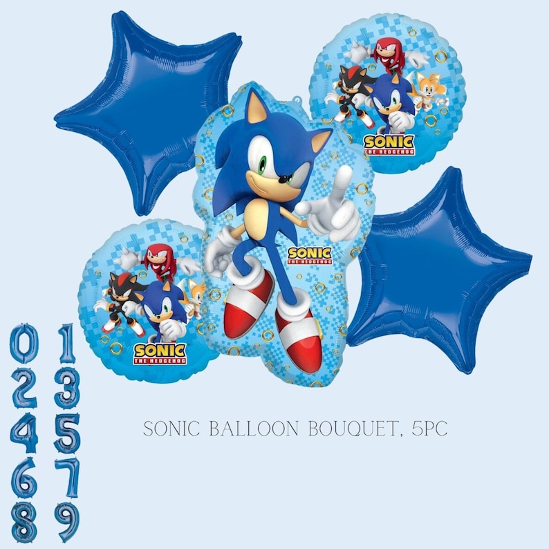 Sonic the Hedgehog Balloon Bouquet: Kids Birthday Party Decor, 5-piece ...