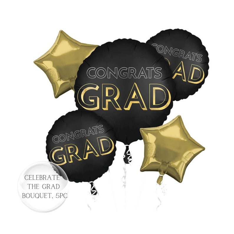Congrats Grad Balloon Bouquet: Gold Glitter Graduation Party Decor - Etsy