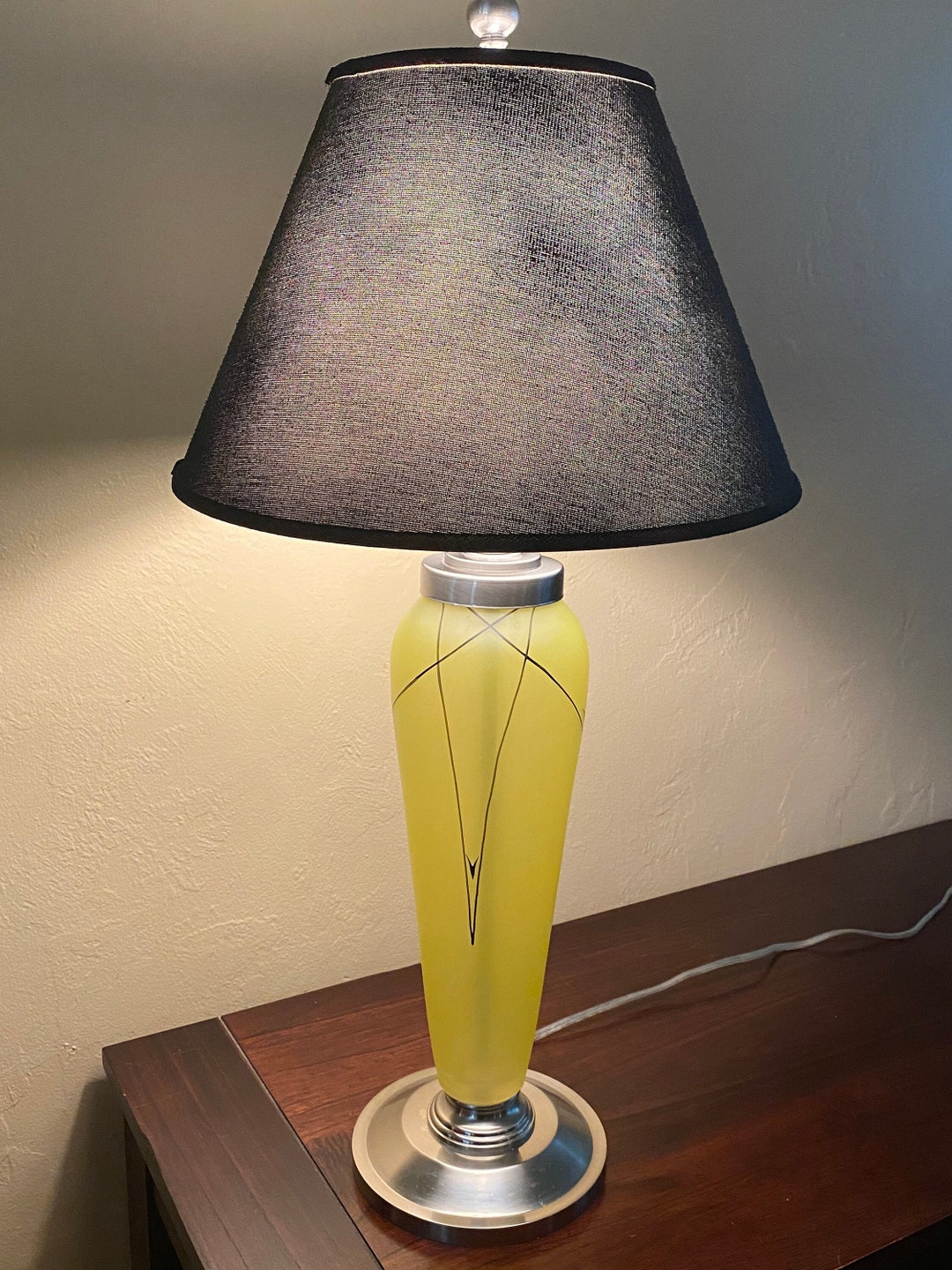 Yellow Glass Lamp, Bohemian Glass Lamp, Vintage Yellow Glass Lamp ...
