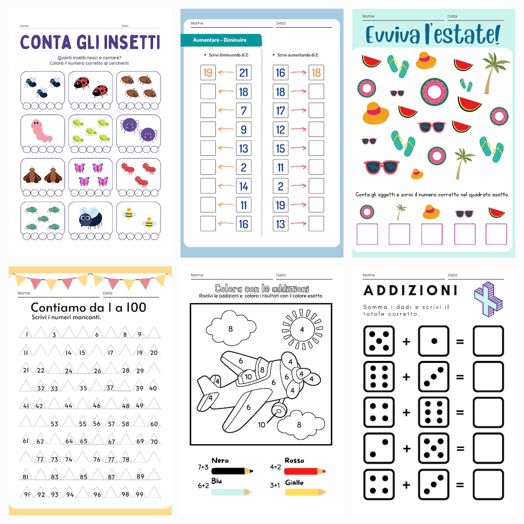 Mathematics Worksheets for Children in Italian 25 Activity - Etsy