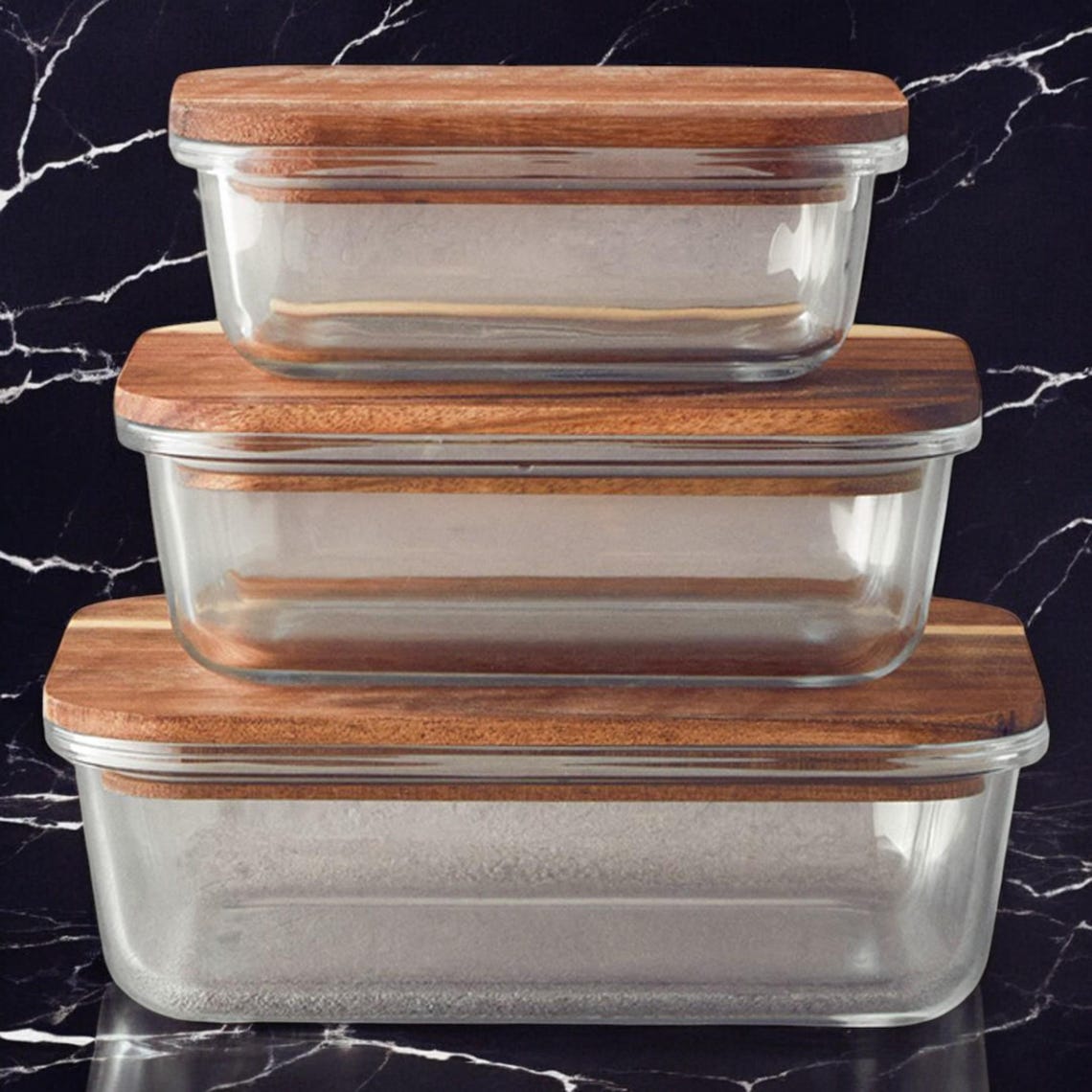 Personalized Glass Food Storage Containers With Acacia Wood Lid - Set ...
