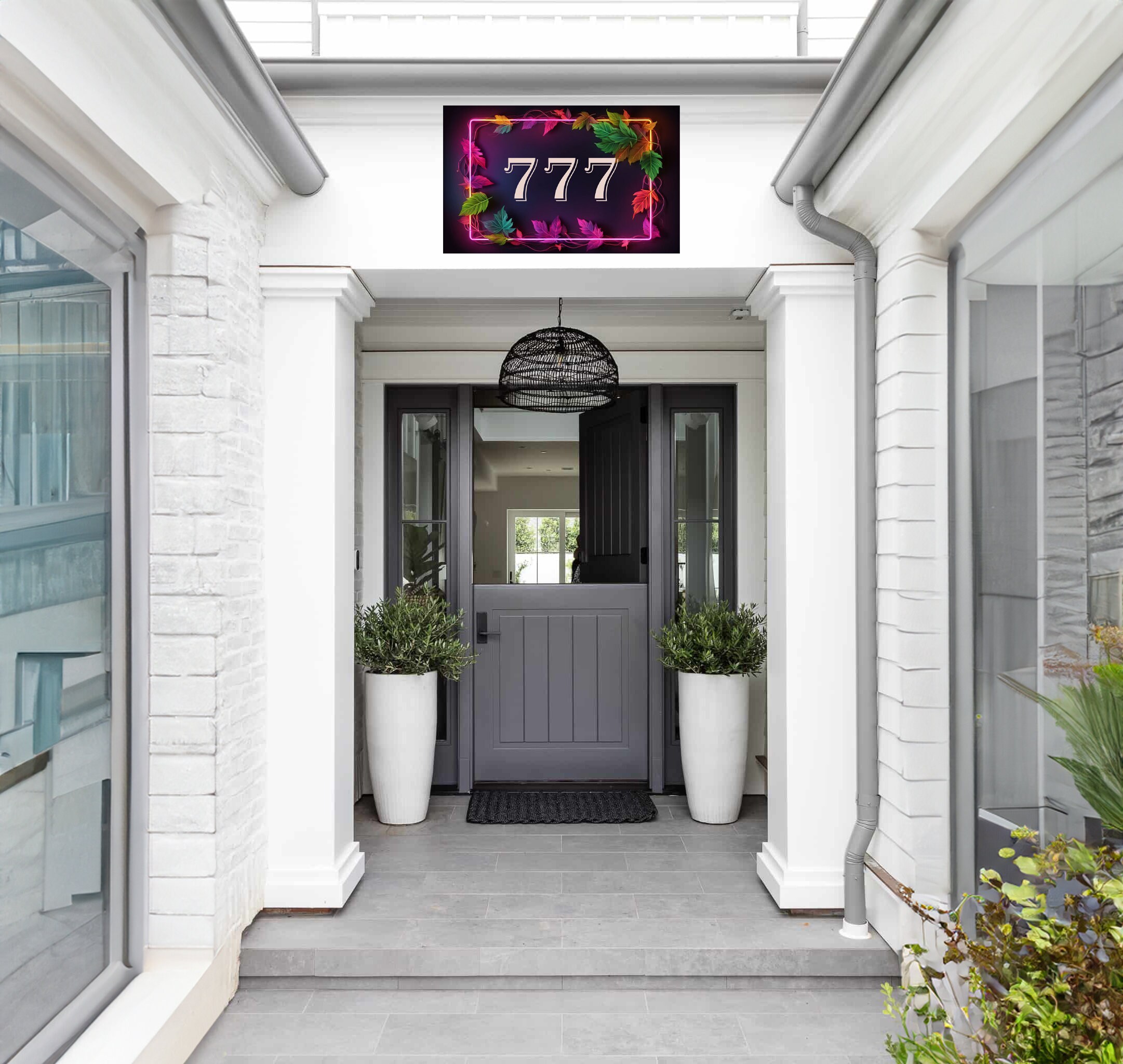 Colorful Neon Leaves House Number Sign With Customizable Colors and ...