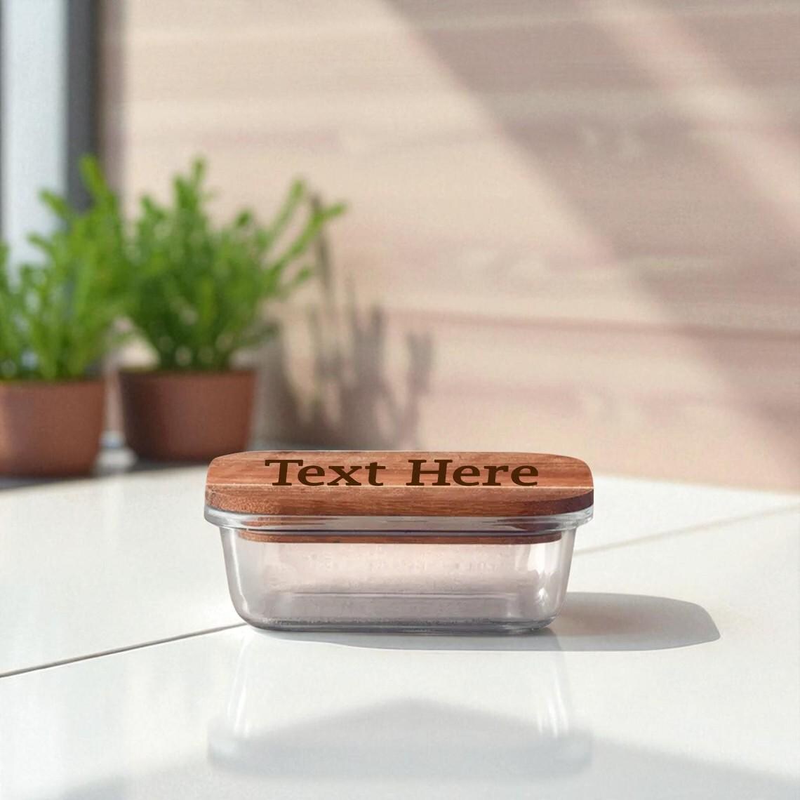 Personalized Glass Food Storage Containers With Acacia Wood Lid - Set ...