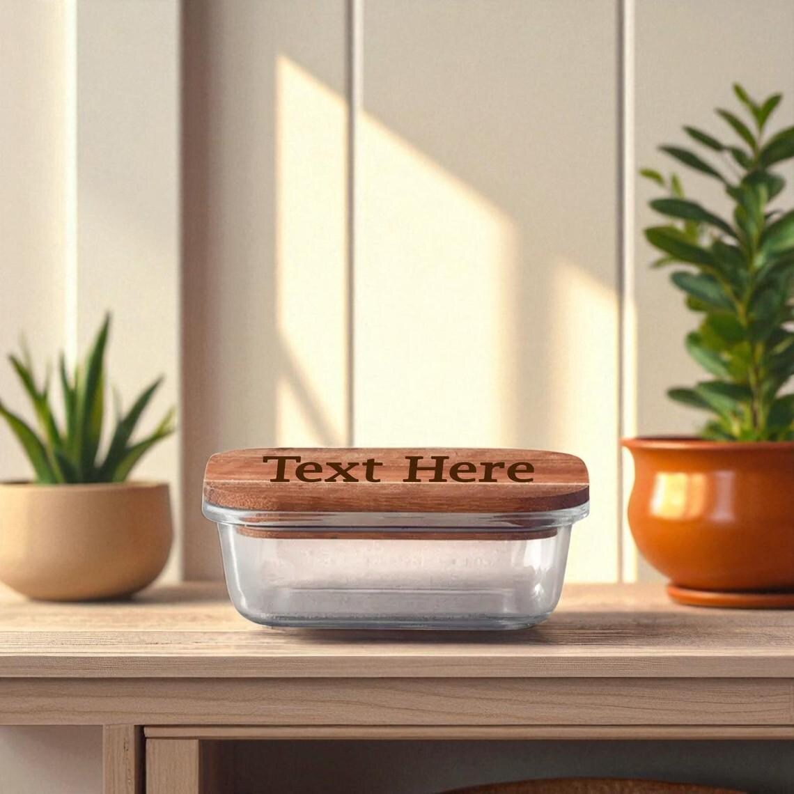 Personalized Glass Food Storage Containers With Acacia Wood Lid - Set ...