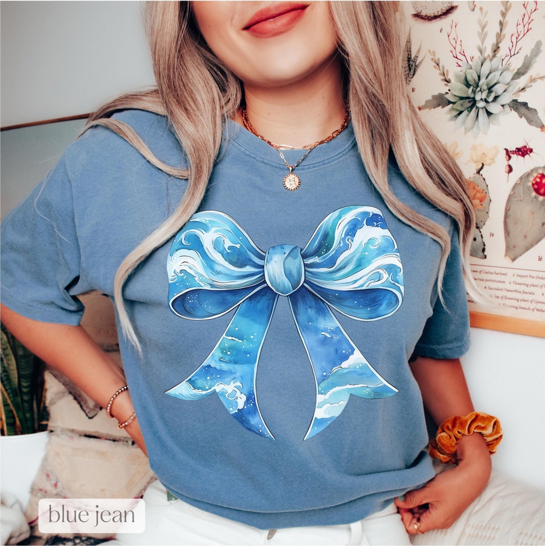 Comfort Colors Ocean Waves Coquette Bow Shirt, Cute Sea Lover Tshirt ...