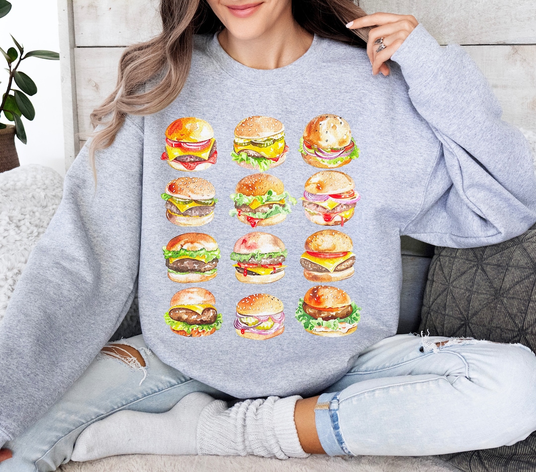 Burger Lover Sweatshirt, Cheeseburger Hoodie, Foodie Tee, Watercolor ...