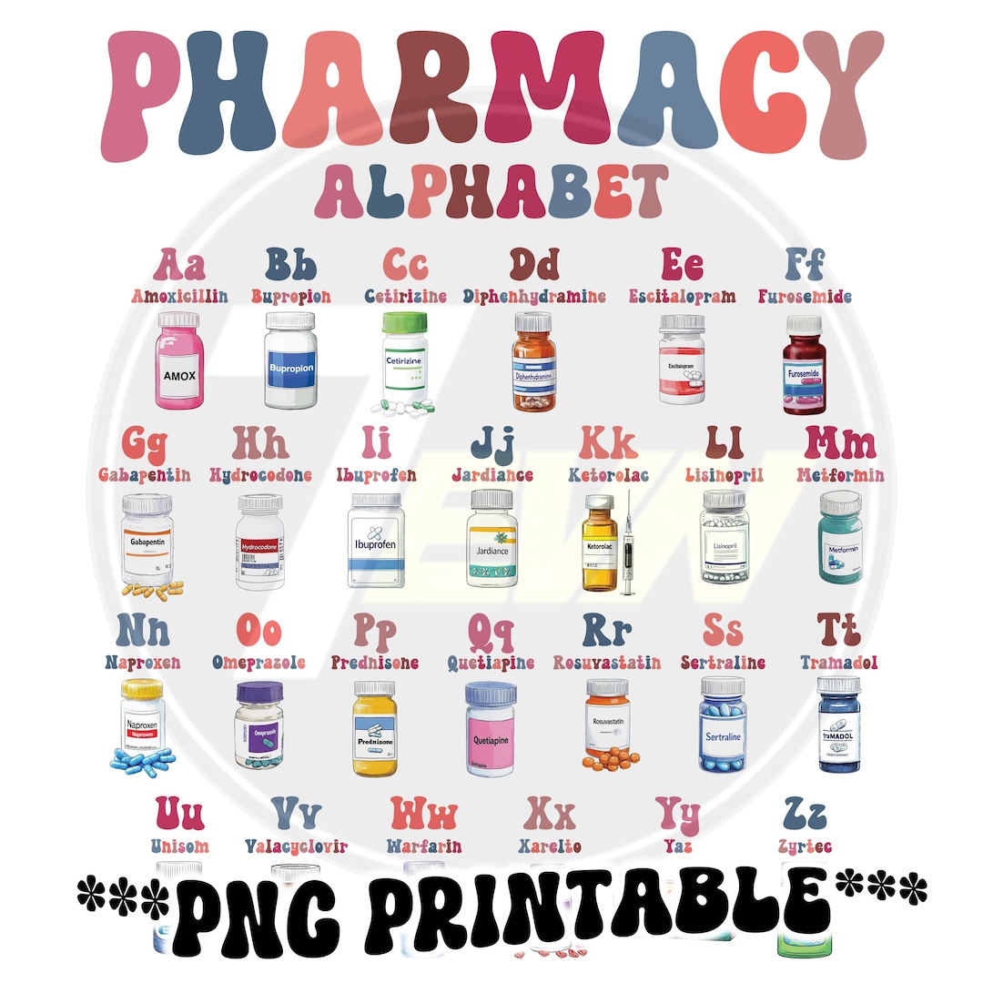 Pharmacy Alphabet PNG Printable Digital File, Pharmacist Technician ...