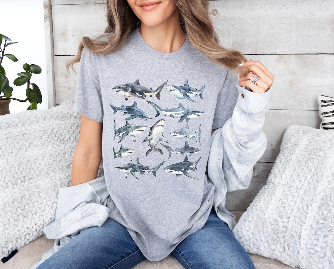 Great White Shark Watercolor Collage Shirt, Ocean Sea Life Lover ...