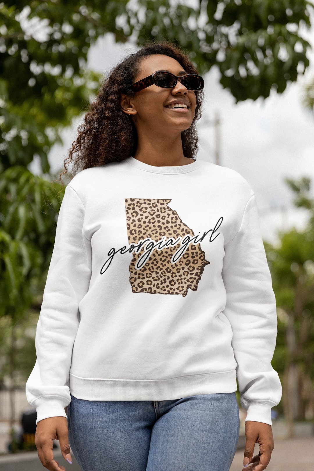 Leopard Georgia Girl Script Sweatshirt, Cheetah Georgia State Crewneck ...