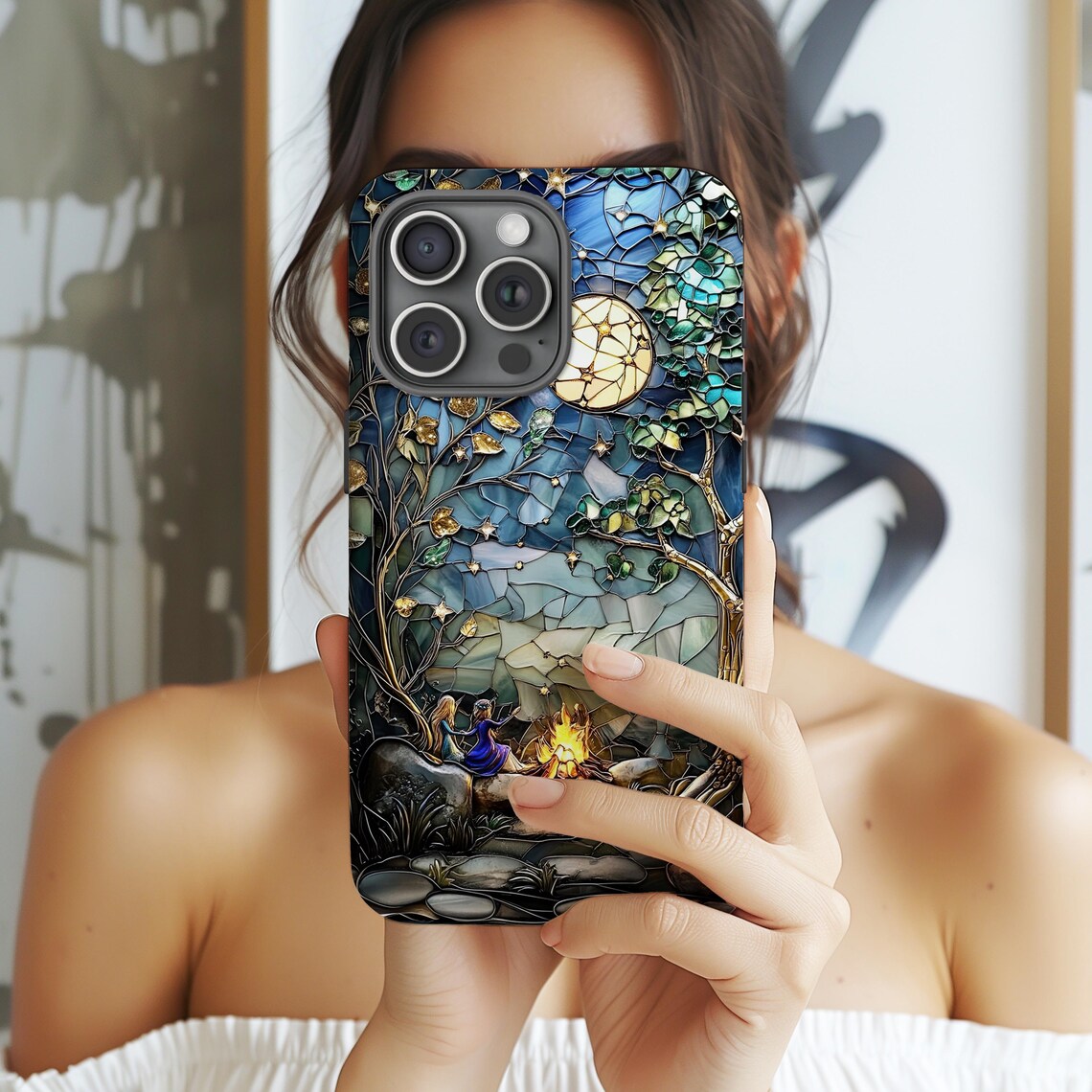 Stained Glass Boho Hippy Campfire Tough Phone Case for iPhone Galaxy ...