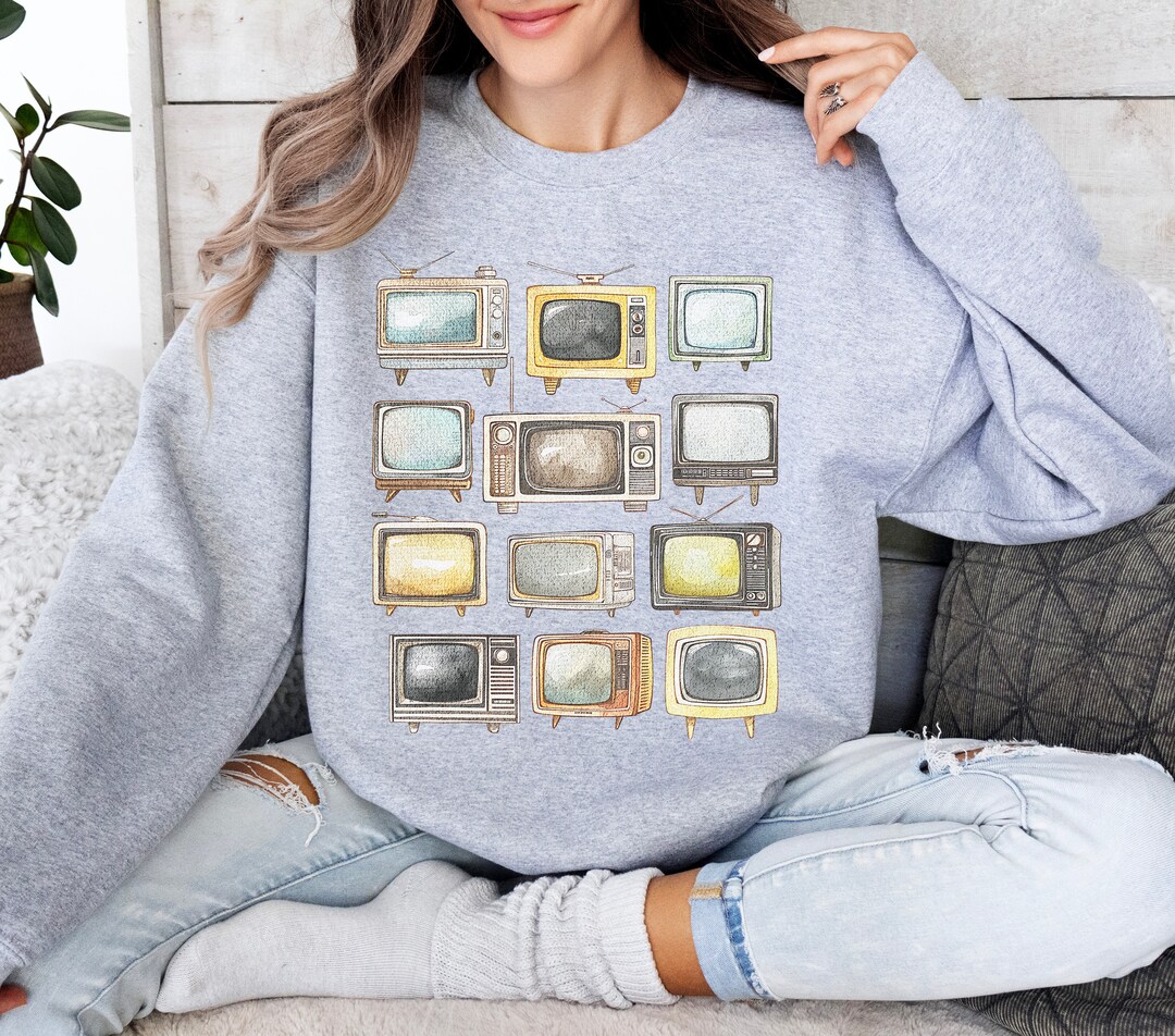 Vintage Tvs Sweatshirt, Retro Television Lover Gift, Watercolor TV Show ...