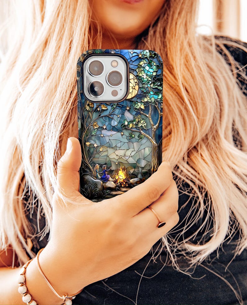 Stained Glass Boho Hippy Campfire Tough Phone Case for iPhone Galaxy ...