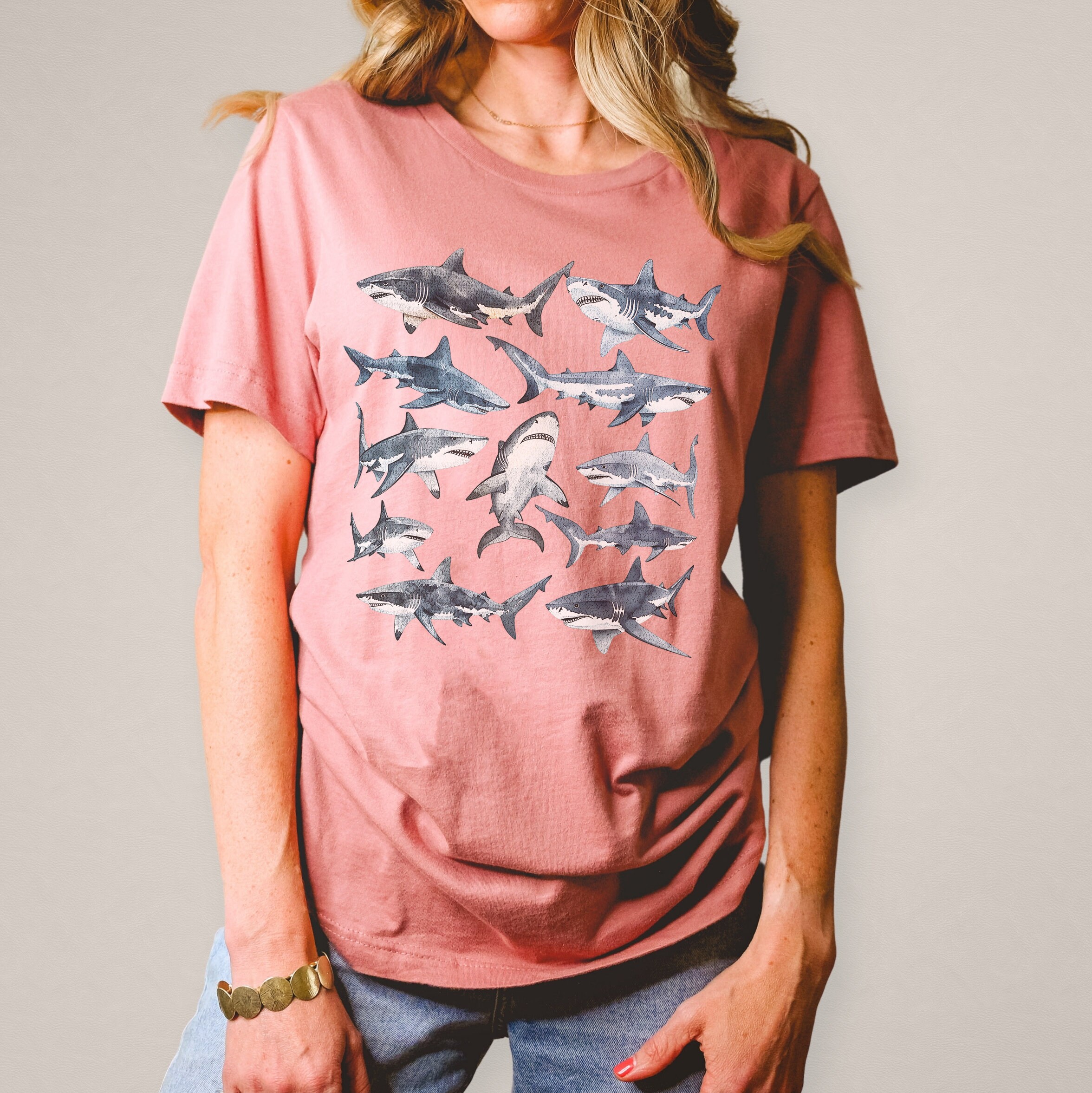Great White Shark Watercolor Collage Shirt, Ocean Sea Life Lover ...