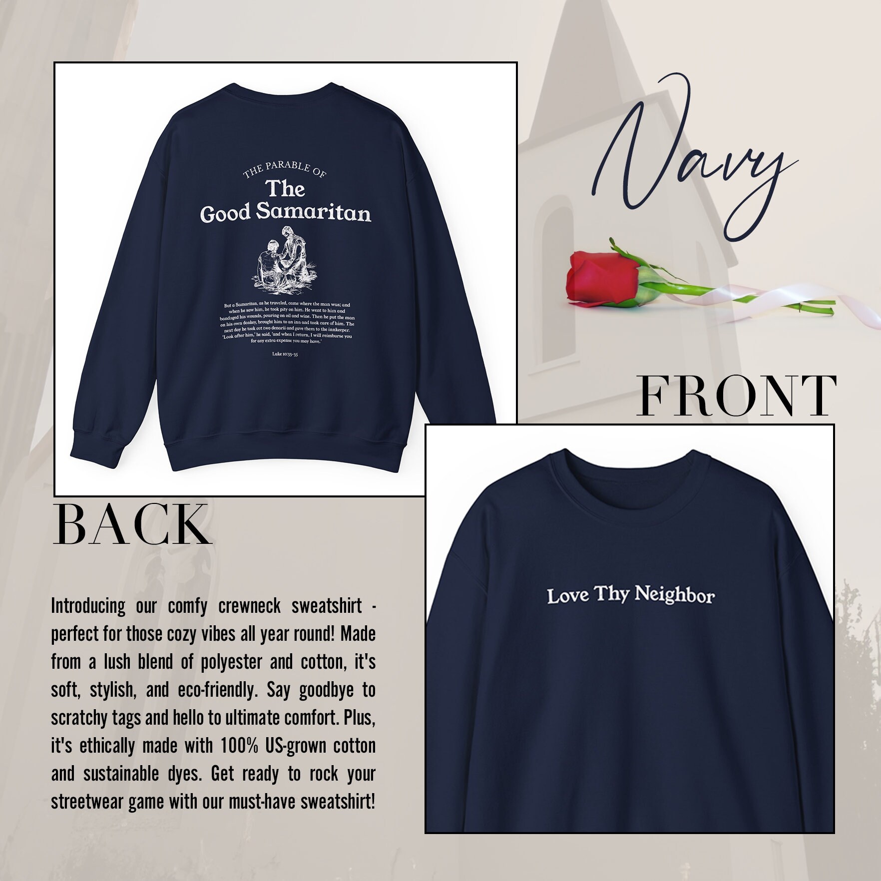 Parable of the Good Samaritan Bible Verse Crewneck, Minimalist Faith ...