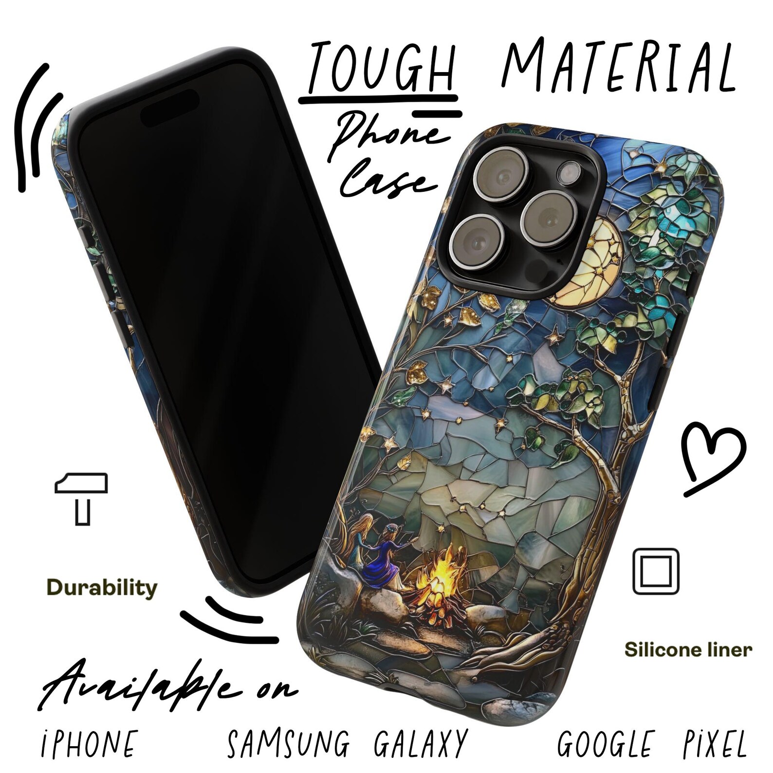 Stained Glass Boho Hippy Campfire Tough Phone Case for iPhone Galaxy ...