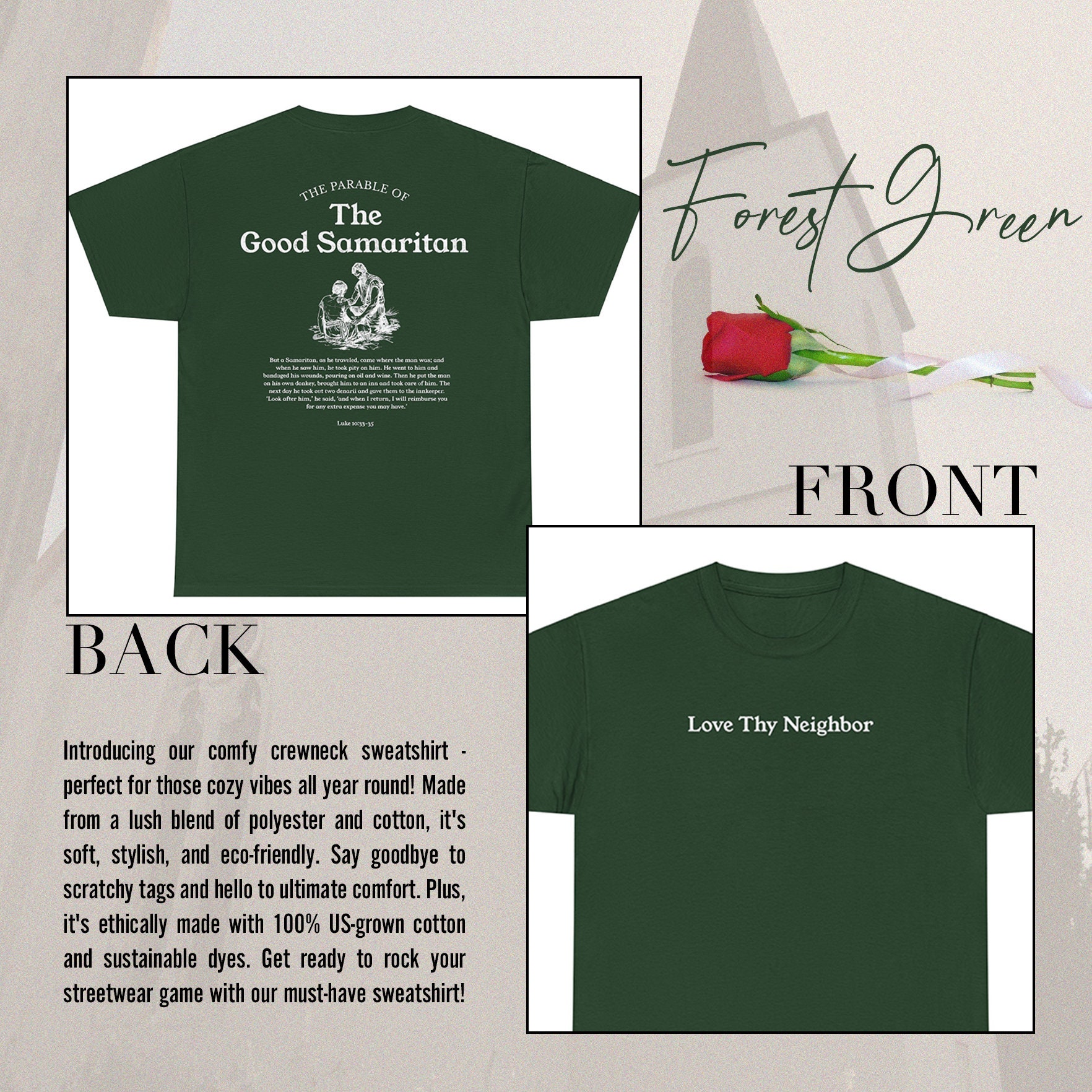 Parable of the Good Samaritan Bible Verse Tshirt, Minimalist Faith ...