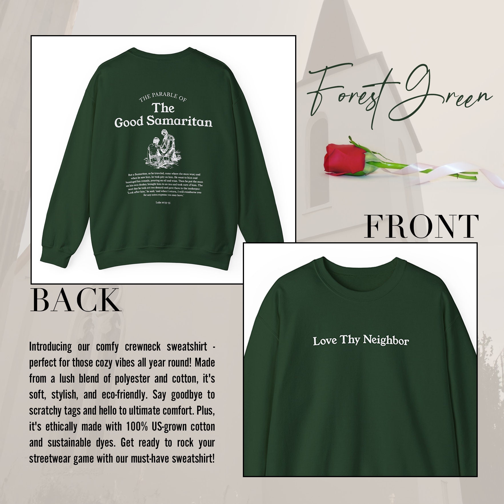 Parable of the Good Samaritan Bible Verse Crewneck, Minimalist Faith ...