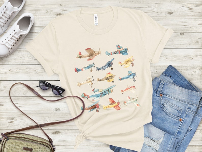 Vintage Planes Tshirt, Retro Aviation Tee, Watercolor Airplanes Shirt ...