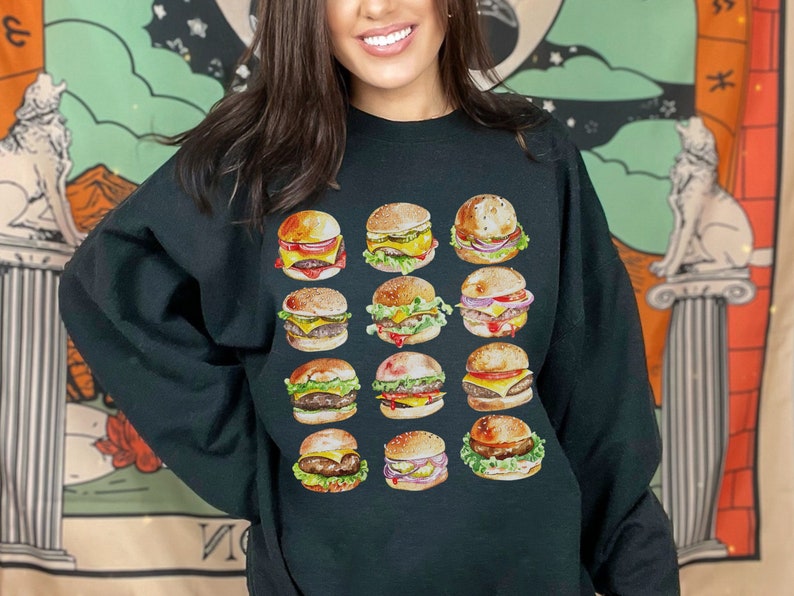 Burger Lover Sweatshirt, Cheeseburger Hoodie, Foodie Tee, Watercolor ...