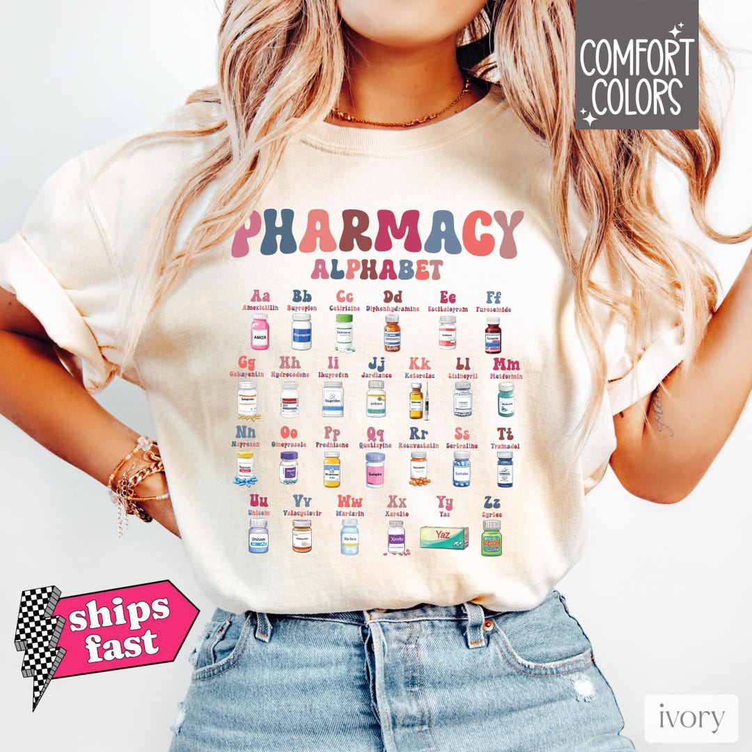 Pharmacy Alphabet Comfort Colors Shirt, Pharmacist Technician Medicine ...