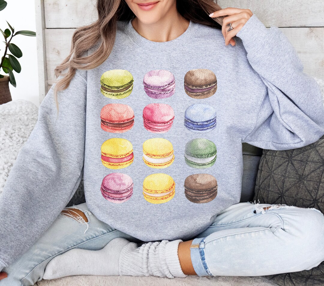 Macaron Lover Sweatshirt, Vintage Watercolor Macarons Sweater, Colorful ...