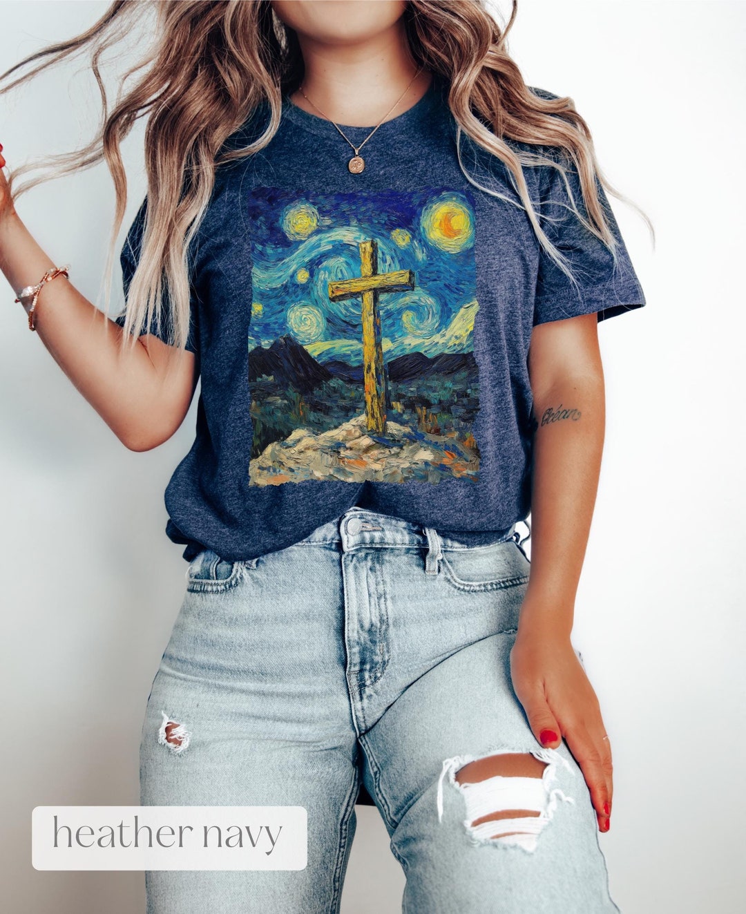 Vintage Van Gogh Shirt, Jesus Cross Starry Night T-shirt, Lord Jesus ...