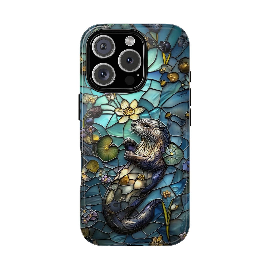 Stained Glass Otter Tough Phone Case for iPhone 15 14 Galaxy Pixel ...