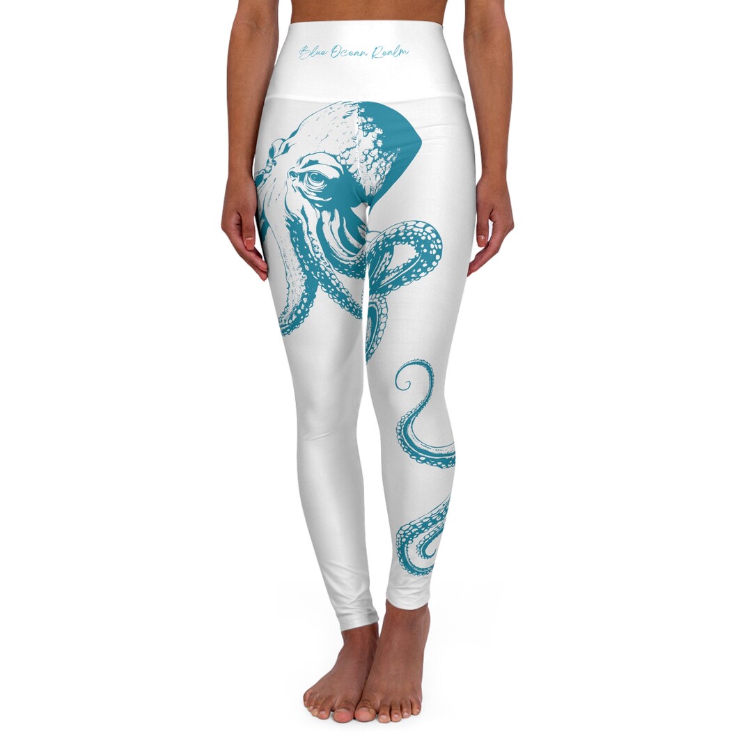 Blue Octopus Yoga Leggings, Ankle High, High Waist, Skinny Fit ...