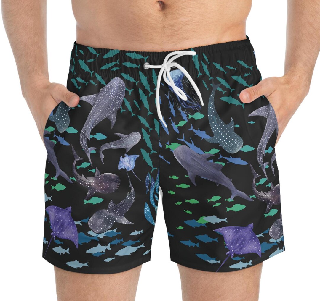 Men's Swimsuit, Whale, Ray, Fish Print, Polyester, Fast Dry Fabric ...