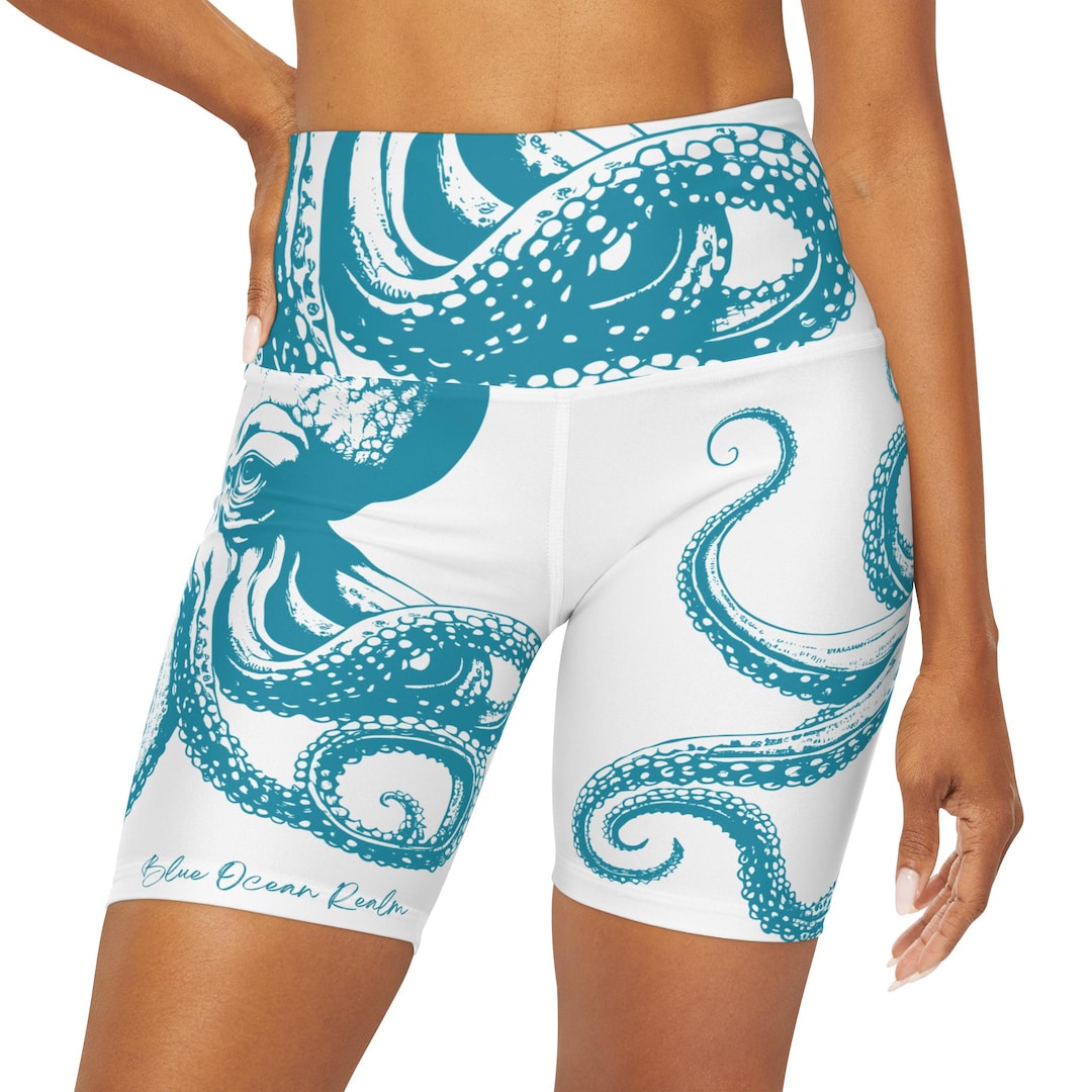 Blue Octopus Yoga Shorts, High Waist, Stretch Fit, Comfortable ...