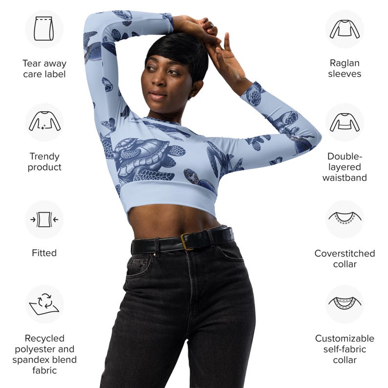 Sea Turtle Crop Top Rash Guard: UPF 50+ Recycled Ocean Lover - Etsy