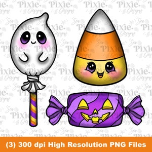 Cute Candy Corn, Ghost Lollypop Halloween Pack PNG File Instant ...