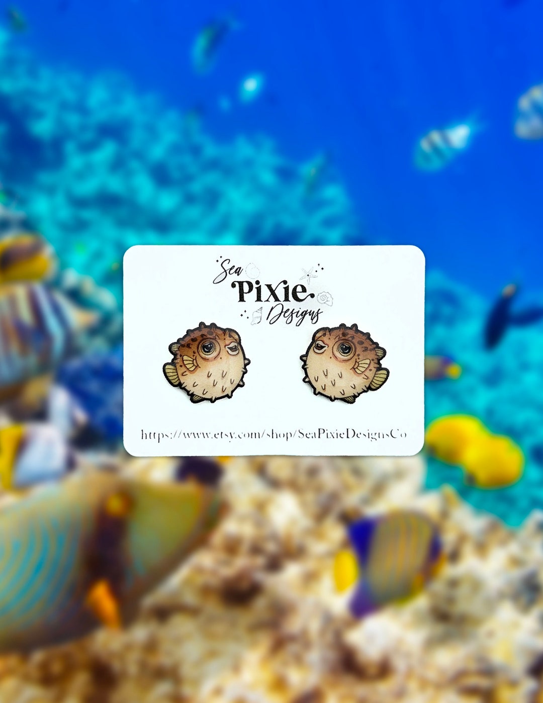 Cute Pufferfish Studs Shrink Plastic Resin Earrings, Coastal Jewelry ...
