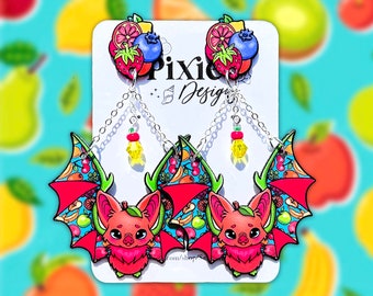 Heart Pattern Pink Bats Resin & Shrink Plastic Valentines Day Earrings ...