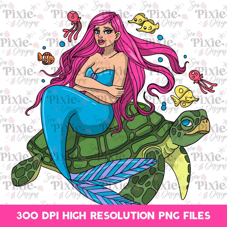 Mermaid Sea Turtle Underwater Fish PNG Digital File Instant - Etsy