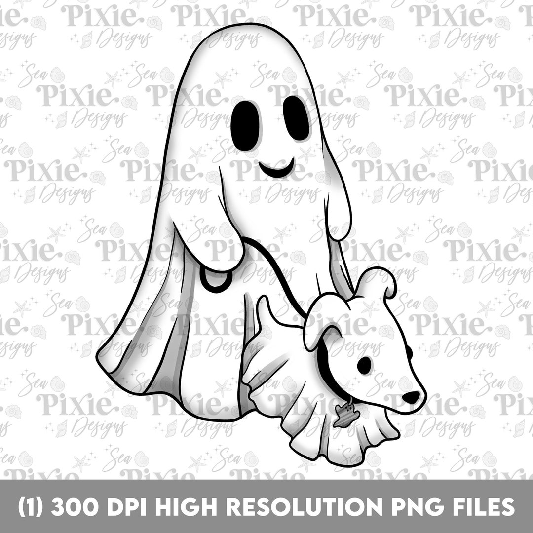 Cute Ghost Walking Dog Halloween Pack PNG File Instant Download High ...