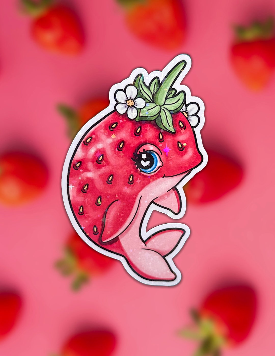 Strawberry Narwhal Holographic Sticker - Etsy
