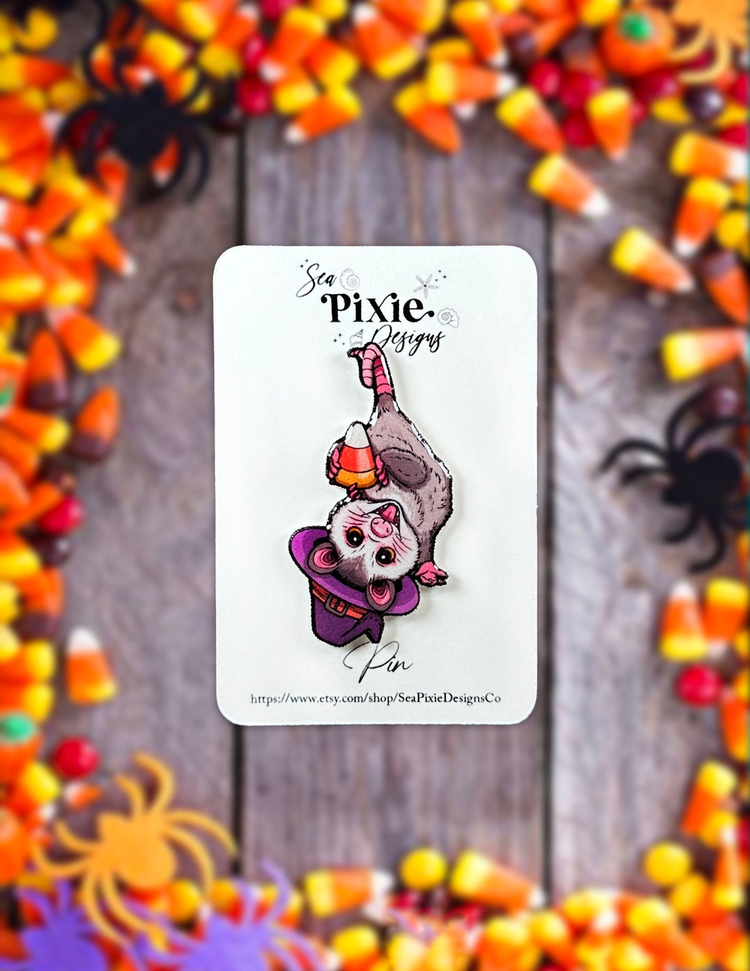 Candy Corn Opossum Halloween Pin With Rubber Back Shrink Plastic and ...