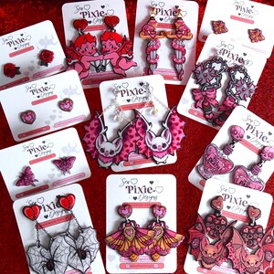 Heart Pattern Pink Bats Resin & Shrink Plastic Valentines Day Earrings ...