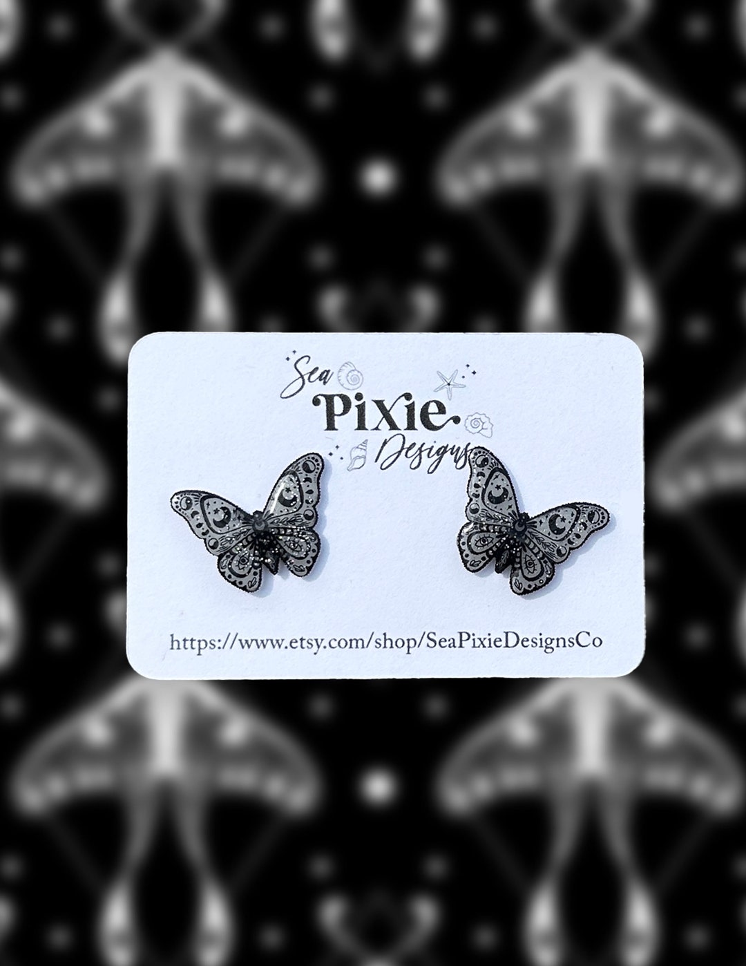 Black and White Moth Resin & Shrink Plastic Cottage Core Stud Earrings ...