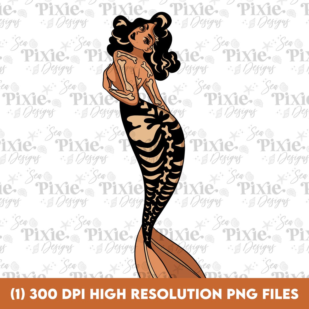 Vintage Pin up Mermaid Skeleton Halloween Pack PNG File Instant ...