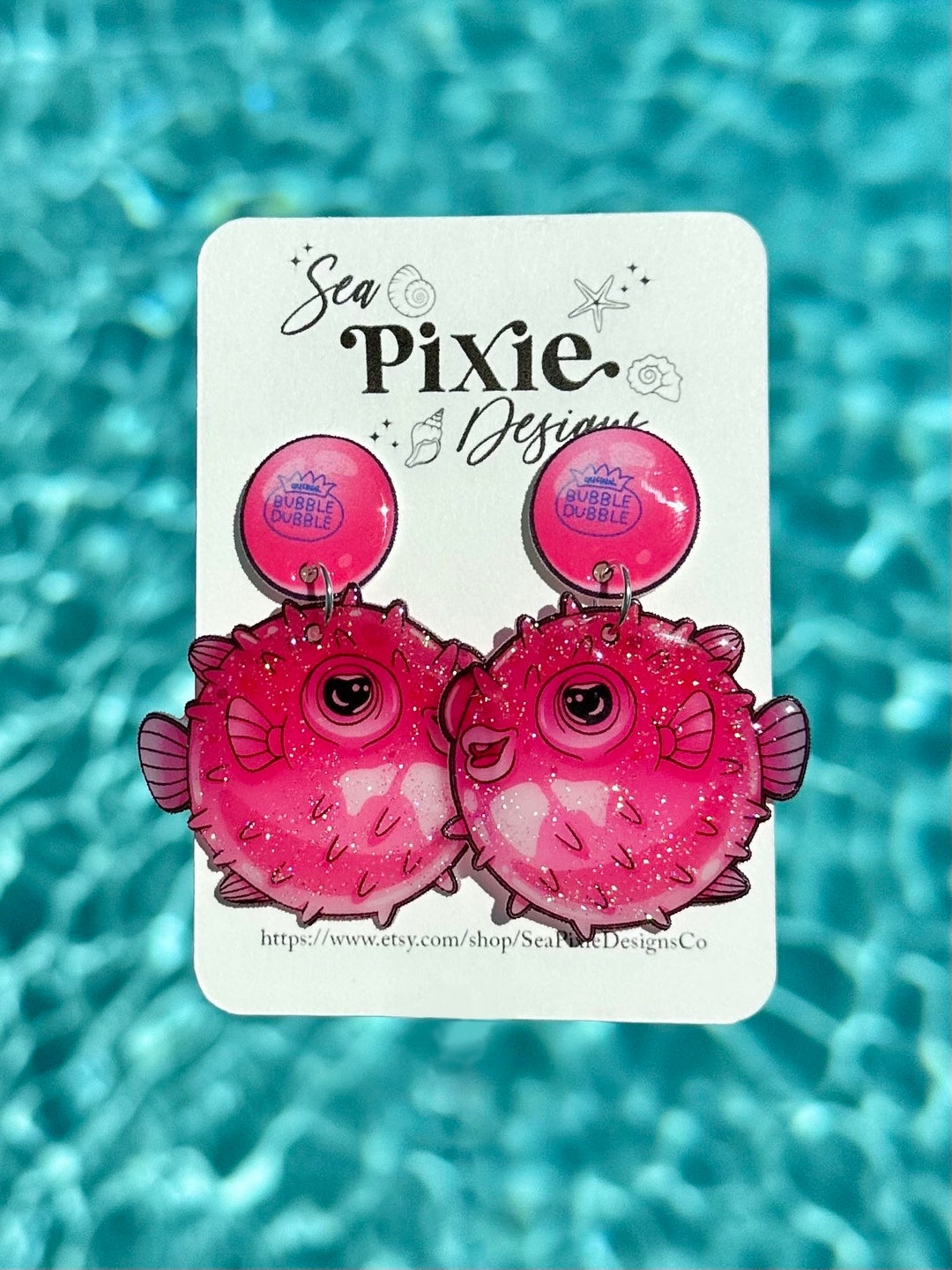 Bubble Gum Pufferfish Shrink Plastic Resin Earrings - Etsy