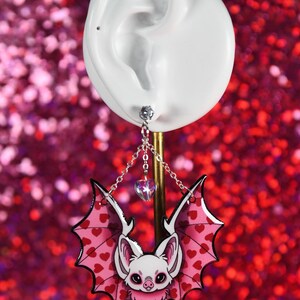 Heart Pattern Pink Bats Resin & Shrink Plastic Valentines Day Earrings ...