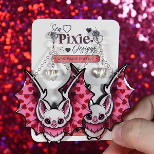 Heart Pattern Pink Bats Resin & Shrink Plastic Valentines Day Earrings ...