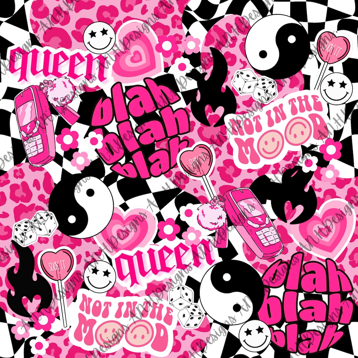 Pink Y2k Themed Seamless File | Digital Design | Png File - Etsy