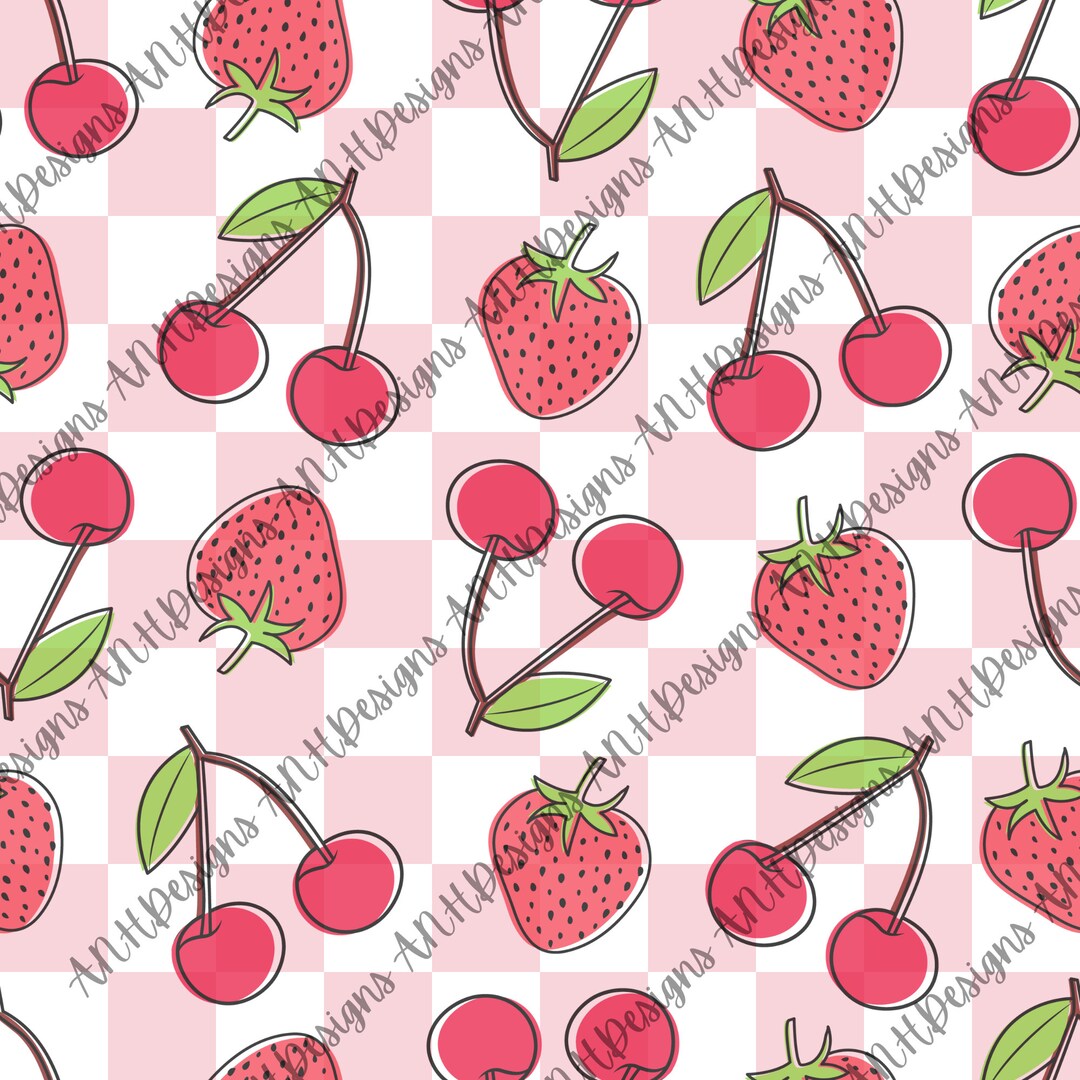 Pink Checkered Fruit Seamless Design | Digital Design | Summer Seamless ...