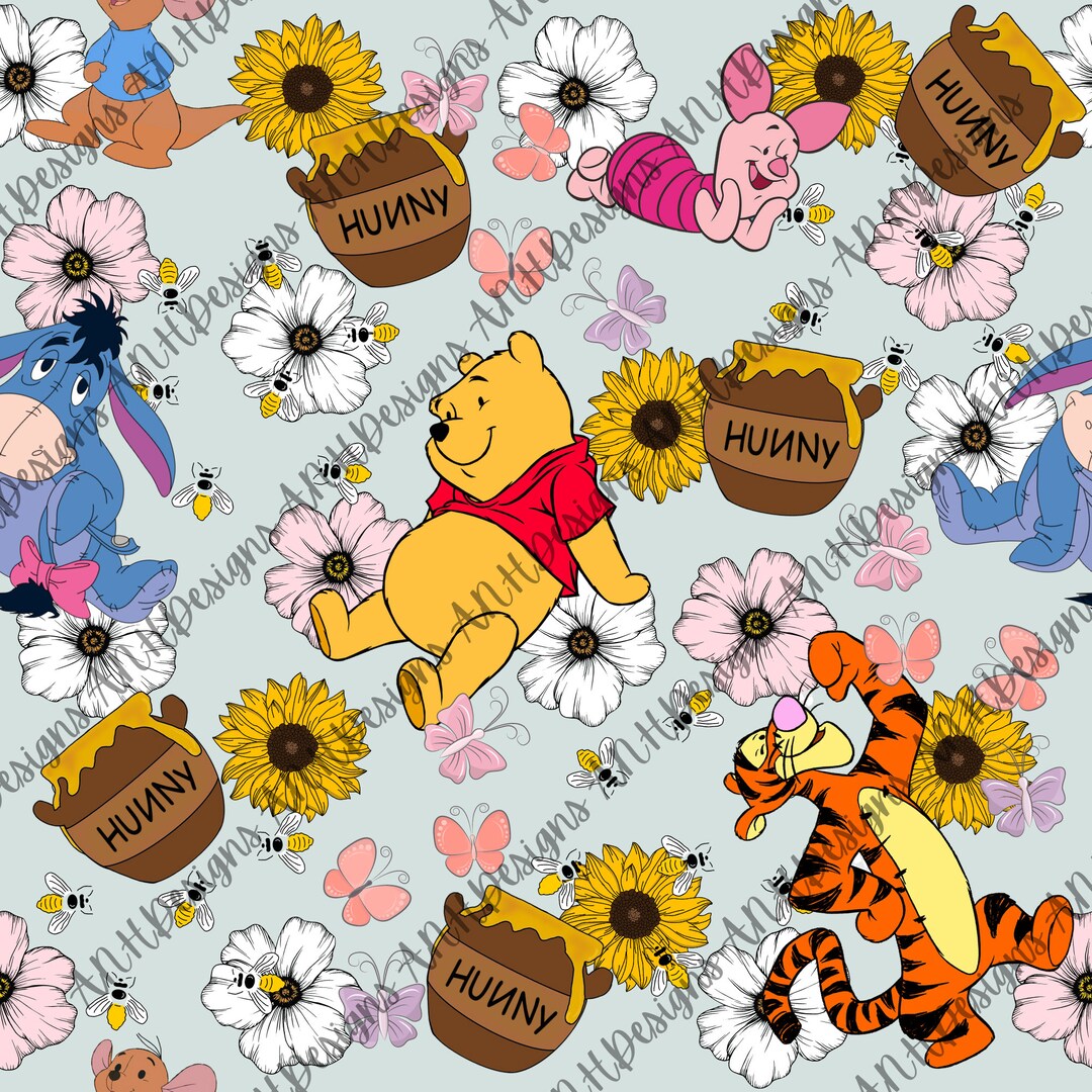 Floral Spring Pooh Seamless File | Digital Design | Spring Sublimation ...